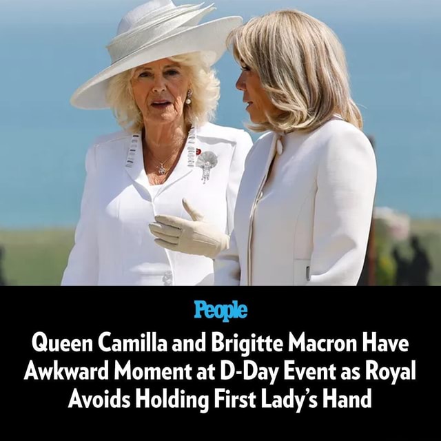 French First Lady Brigitte Macron reached to hold Queen Camilla's hand ...